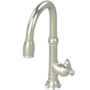 newport brass 2470-5103 jacobean kitchen faucet with metal lever handle and pull, satin nickel