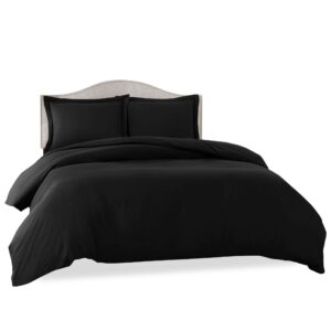 clara clark duvet cover ultra soft double brushed microfiber - comforter cover with button closure and 2 pillow shams, black, full - 80"x90"