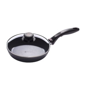 swiss diamond 8 inch frying pan with lid - nonstick induction skillet, non-stick diamond coated aluminum, dishwasher safe and oven safe grey