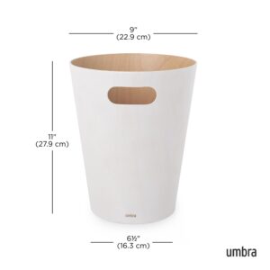 Umbra Woodrow, 2 Gallon Modern Wooden Trash Can Wastebasket or Recycling Bin for Home or Office, White