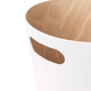 Umbra Woodrow, 2 Gallon Modern Wooden Trash Can Wastebasket or Recycling Bin for Home or Office, White