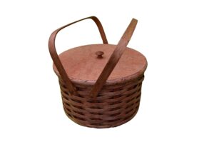 amish handcrafted round double pie basket with two swivel handles, divider tray and lid - authentic and collectible basket handmade in usa - natural basket colors which may vary