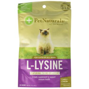 pet naturals of vermont l-lysine 60 fun-shaped chews for cats - 2 pack