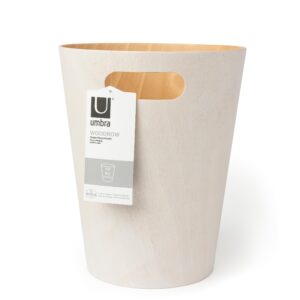 Umbra Woodrow, 2 Gallon Modern Wooden Trash Can Wastebasket or Recycling Bin for Home or Office, White