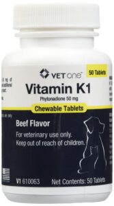 vet one vitamin k1 chewable tablets - vitamin k1 for dogs, beef-flavored chewable vitamins for cats and dogs (50 tablets, phytonadione 50mg)