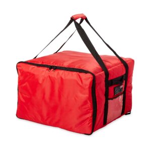 rubbermaid commercial products insulated pizza & food delivery bag, large, 19.75in x 19.75in x 13in, red, pizza/food warmer bag/carrier, resueable warming bag doordash/catering