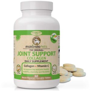 makondo pets - collagen for dogs & cats - collagen supplements for joint health - vitamin c supplement for joint mobility - joint support supplement for dog & cats - bacon flavored tablets (60 count)