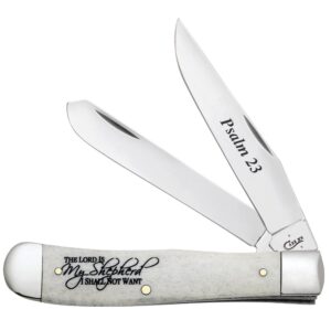 case wr xx pocket knife natural smooth bone trapper w/psalm 23 and artwork item #8795 - (6254 ss) - length closed: 4 1/8 inches