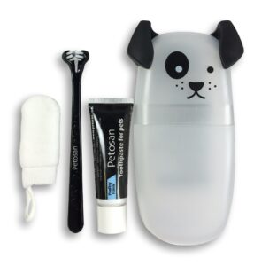 petosan puppy and toy breed dental kit with toothbrush, toothpaste and microfiber cleaner