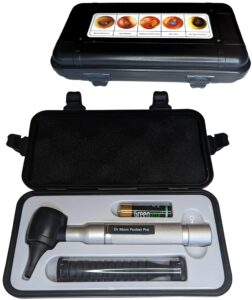 【lifetime warranty】4th generation doctor mom led pocket pro otoscope with both adult and pediatric disposable specula tips, battery, and protective hard plastic case