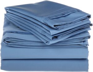 superior egyptian cotton 4 piece sheet set, 700 thread count, eco-friendly, sustainable sheets, ultra-soft basics, solid, deep pocket fitted sheet, flat sheet, pillowcases, medium blue, queen