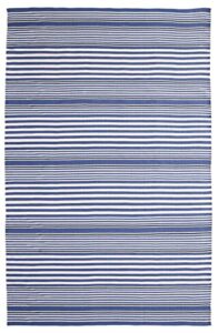 dash and albert rugby stripe indoor/outdoor area rug - 3' x 5' denim - striped handwoven washable accent rug - durable, lightweight, fade resistant, high traffic areas sunroom, deck, kitchen, patio