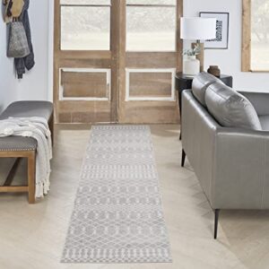 nourison astra machine washable moroccan grey 2'2' x 12' area -rug, easy -cleaning, non shedding, bed room, living room, dining room, kitchen (2x12)