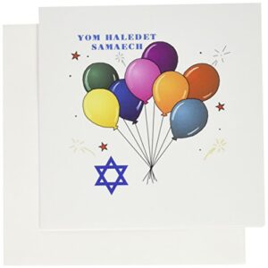 3drose birthday balloons star of david n happy birthday in hebrew - greeting cards, 6 x 6 inches, set of 6 (gc_100425_1)