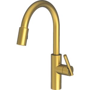 newport brass 1500-5103/06 antique brass east linear kitchen faucet with metal lever handle and pull-down spray