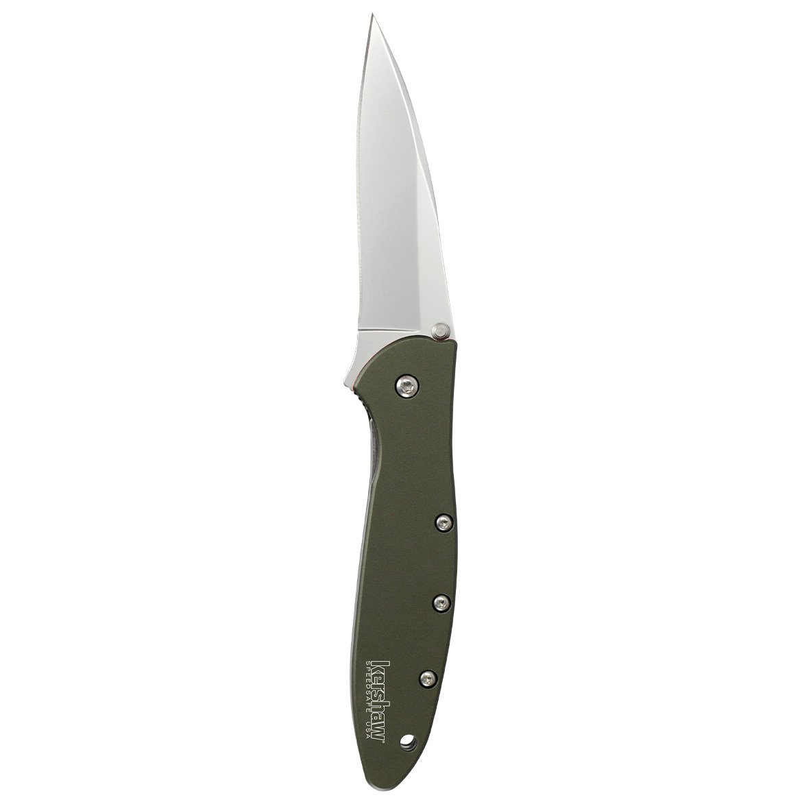 Kershaw Leek Pocket Knife, Olive Drab (1660OL) 3 Bead-Blasted Sandvik 14C28N Steel Blade, Olive Drab Anodized Aluminum Handle with SpeedSafe Assisted Opening, Liner Lock, Tip-Lock Slider; 2.4 OZ.