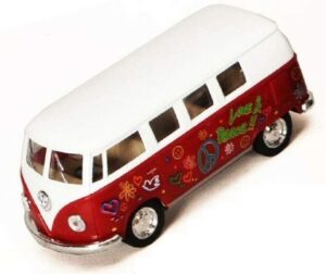 1962 volkswagen classic bus with decals 1/32 scale die cast model toy car - red