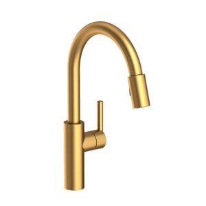 newport brass 1500-5103/10 satin bronze (pvd) east linear kitchen faucet with metal lever handle and pull-down spray