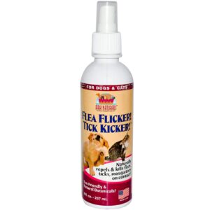 ark naturals flea flicker tick kicker flea and tick repellent, for cats and dogs, repels and kills fleas, ticks, and mosquitoes, natural botanical formula, 8 oz. bottle