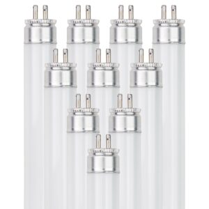 sunlite 05065 f8t5/ww t5 linear fluorescent lamp, 8 watts, 380 lumens, 2700k soft white, miniature g5 bi-pin base, rohs compliant, high performance straight tube, 10 pack