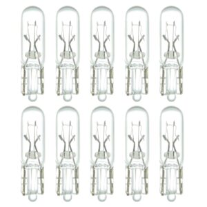 sunlite t1.75 mini-tube bulb, 1.12 watts, 4 lumens, 14 volts, c-2f filament, european glass wedge w2x4.6d base, clear finish, 2800k soft white, for automotive & indicator lights, 10 pack