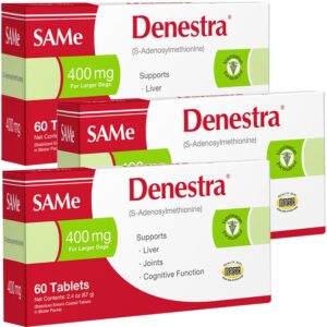 denestra - same for dogs & cats - s-adenosyl-l-methionine - liver, joint and cognitive support for cats and small dogs - vet approved - 400 mg - 180 tablets