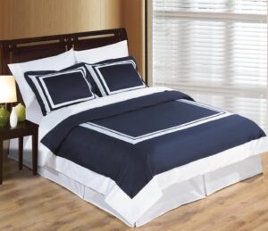 white and navy 3pc king/cal-king comforter cover (duvet-cover-set) 100% cotton 300 tc