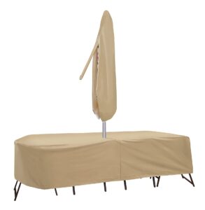 protective covers weatherproof patio table and chair set cover, 80 inch x 96, inch oval/rectangletable, tan - 1151-tn