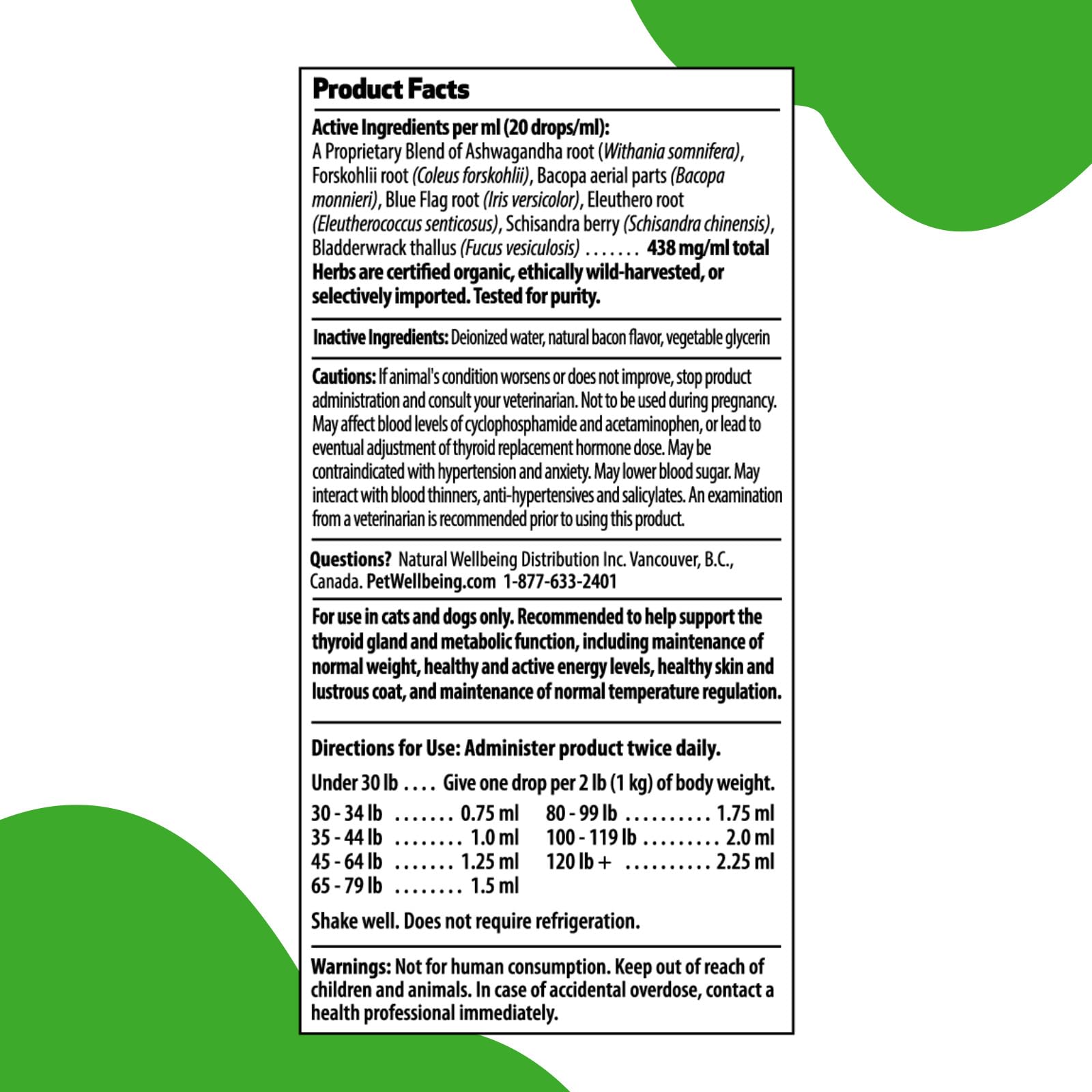 Pet Wellbeing Thyroid Support Silver for Dogs - Supports Balanced Thyroid Function, Healthy Metabolism, Normal Energy, Ashwagandha, Bacopa - Veterinarian-Formulated Herbal Supplement 2 oz (59 ml)