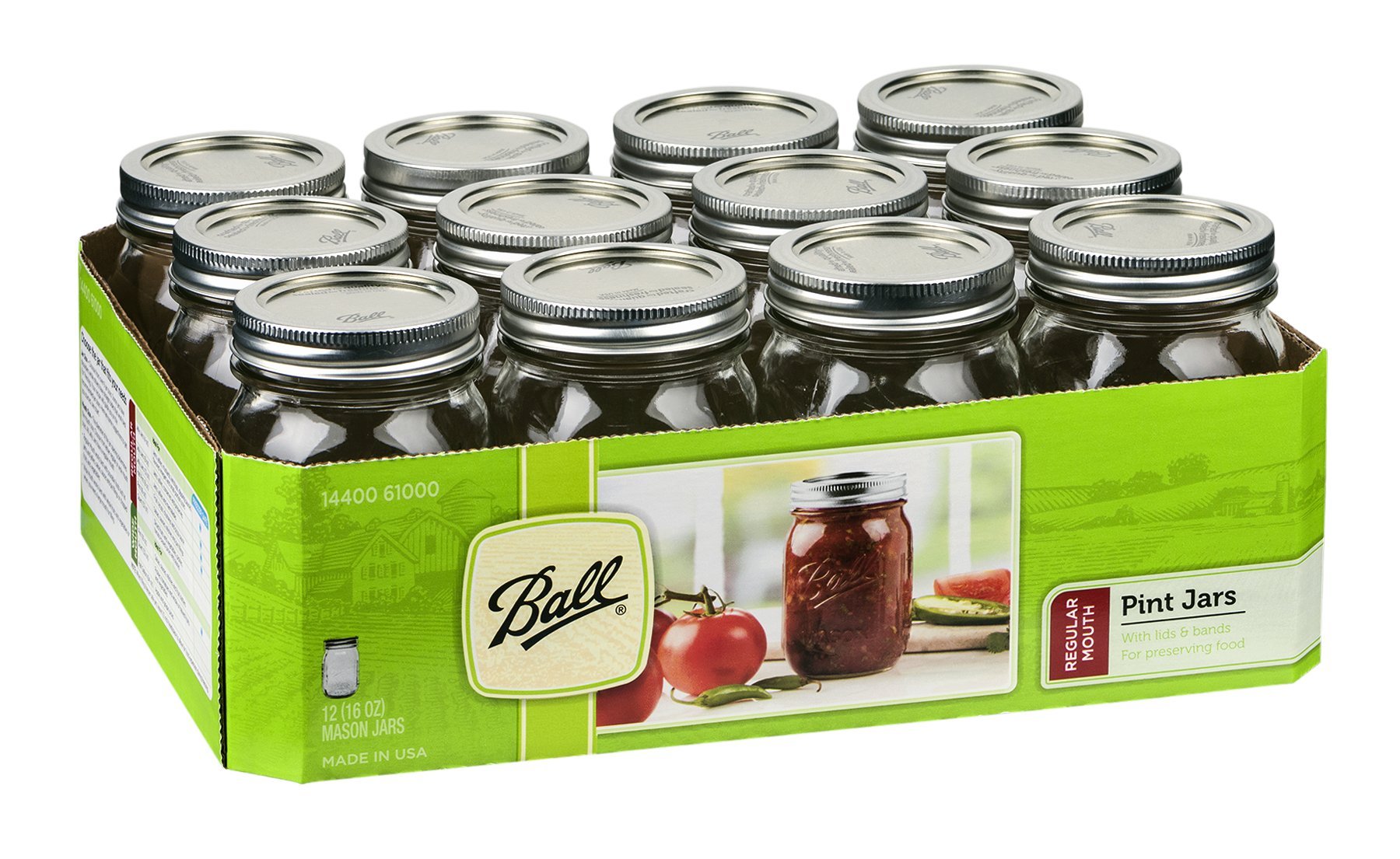 Ball 16oz Mason Jars Regular Mouth,12-Pack, Clear