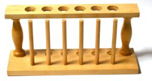 eisco premium test tube rack, (6) 25mm holes and (6) pins - solid wood - 9.4" long, 3.75" tall