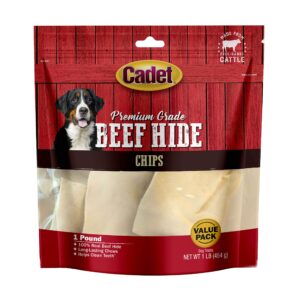 cadet premium grade beef hide for dogs, rawhide long lasting dog chews, chips, curls & rolls for small/medium/large dogs