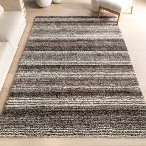 nuloom drey striped shag area rug - 6x9 shag area rug casual gray multi/brown rugs for living room bedroom dining room nursery