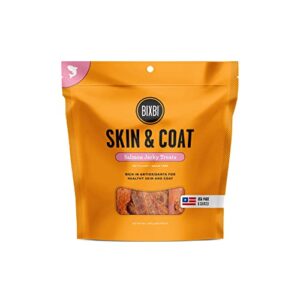 bixbi skin & coat support salmon jerky dog treats, 10 oz - usa made grain free dog treats - antioxidant rich to support shiny, full bodied coats - high in protein, whole food nutrition, no fillers