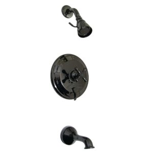 kingston brass nb36300ax water onyx pressure balanced tub & shower faucet with metal cross handle and vintage spout, black stainless steel