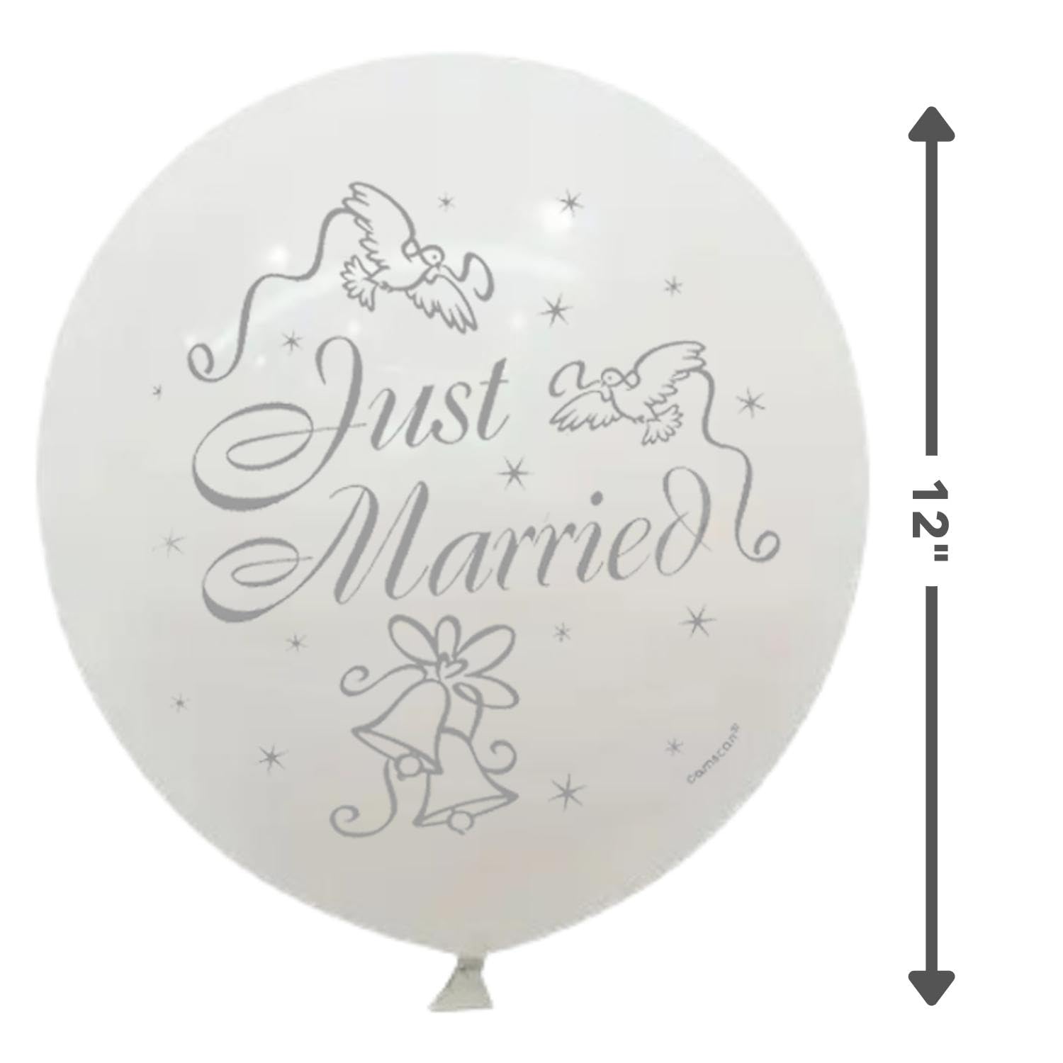 Just Married Printed White Latex Celebration Balloons - 12" (Pack Of 15) - Elegant & Durable Decorations For Wedding Reception & Bridal Events