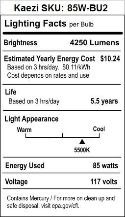 KAEZI 85 Watt Studio Light Bulb 5500K CFL Day Light.