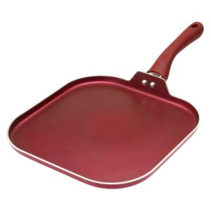 ecolution evolve heavy-gauge aluminum with a soft silicone handle, dishwasher safe, non-stick, 11-inch griddle, crimson red