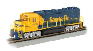 bachmann industries emd gp40 dcc equipped locomotive santa fe #3508 ho scale train car, blue/yellow