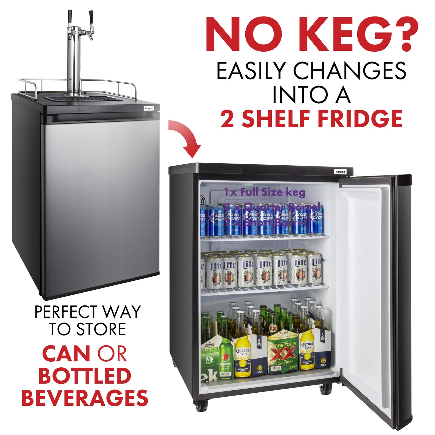 Kegco K209SS-2 Keg Dispenser, stainless steel