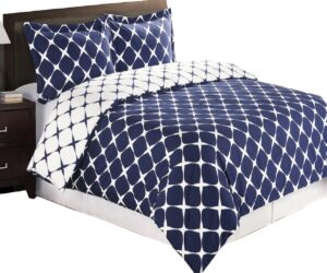 royal tradition bloomingdale 300-thread-count 100-percent cotton king-california king duvet cover set, navy and white