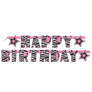 unique zebra print birthday jointed banner, 4.5 ft, pink