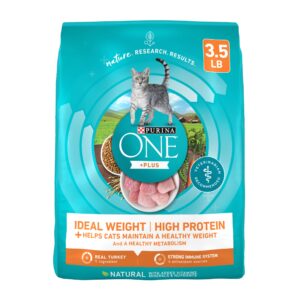 purina one high protein, healthy weight dry cat food, +plus ideal weight with turkey - 3.5 lb. bag