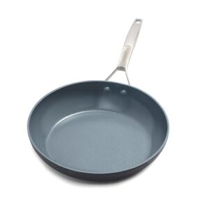 greenpan paris pro hard anodized healthy ceramic nonstick, 10" frying pan skillet, pfas-free, dishwasher safe, grey