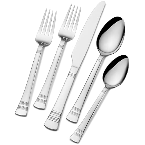 Pfaltzgraff Sapphire Bay 53-Piece Stainless Steel Flatware Set with Serving Utensil Set and Steak Knives, Service for 8