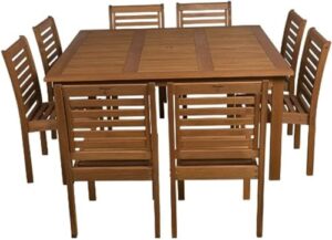 amazonia venice 9-piece outdoor armless square dining set | eucalyptus wood | ideal for patio and indoors