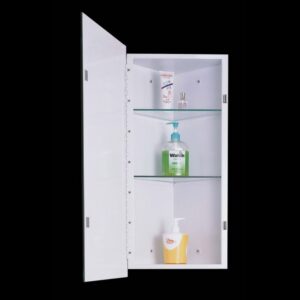 corner medicine cabinet height: 36", edge: frameless beveled edge mirror