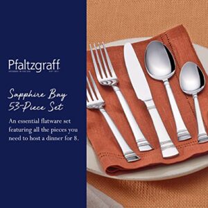 Pfaltzgraff Sapphire Bay 53-Piece Stainless Steel Flatware Set with Serving Utensil Set and Steak Knives, Service for 8