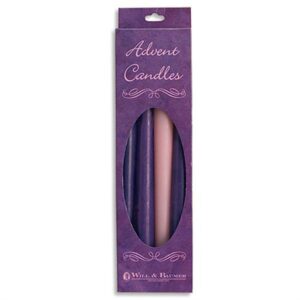 purple and pink advent wax taper candle set of 4, 10 inches