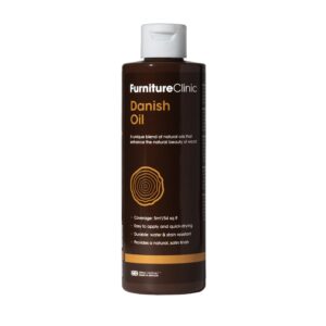 furniture clinic danish oil | wood care for interior & exterior furniture | restore, seal & protect oak, pine, teak & more | non-toxic natural satin finish | repels water, stains, & dirt | 8.5oz/250ml